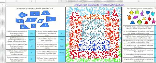 Digital Math Pixel Art Mystery Picture 3rd Grade Geometry Review Test Prep