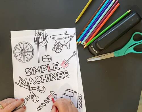 simple machines coloring page. answer key
