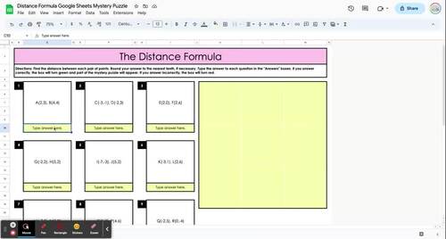 Distance Formula | Geometry | Mystery Puzzle for Excel and Google Sheets