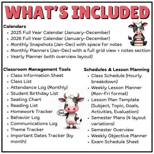 Cow Themed Teacher Binder & Planner | PDF, Editable PowerPoint & Canva ...