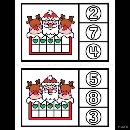 Subitizing to 20 Count and Clip Math Center Cards – Christmas Theme
