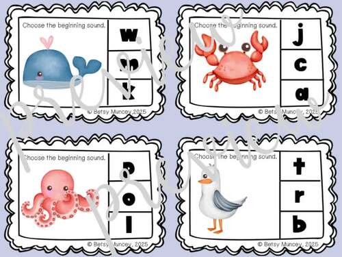 Beginning Sounds Clip Cards – Ocean Phonics Activity – PreK–1st Grade