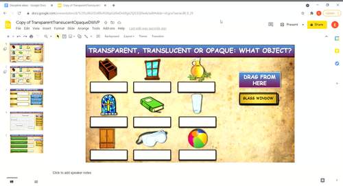 Transparent, Translucent or Opaque: Drag & Drop Worksheet: Google Slides.