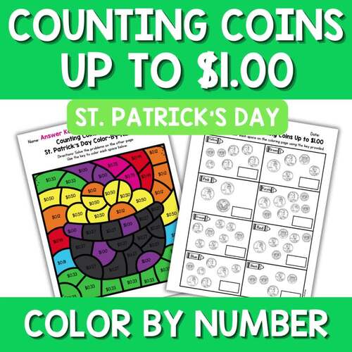 St Patrick's Day Counting Money Coins Color by Number Code (Up to $1.00 ...