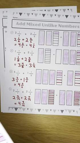 Add and Subtract Unlike Mixed Numbers Regrouping Borrowing Using Visual ...