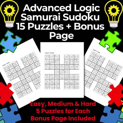 Samurai Sudoku Logic Puzzles Set 2 | 15 Printable Puzzles + Bonus ...