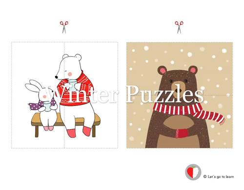 Winter Matching Games, 30 Puzzles, Winter Themed Activity, Animals