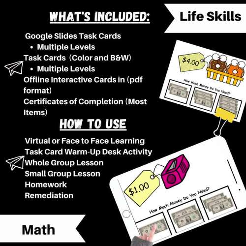 Identify, Count, Next Dollar Up Money Skills COMPLETE BUNDLE w/ Task Cards