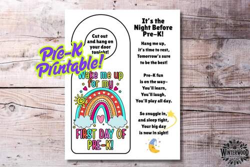 Wake Me Up for Pre-K Door Hanger | Printable First Day of School Poem
