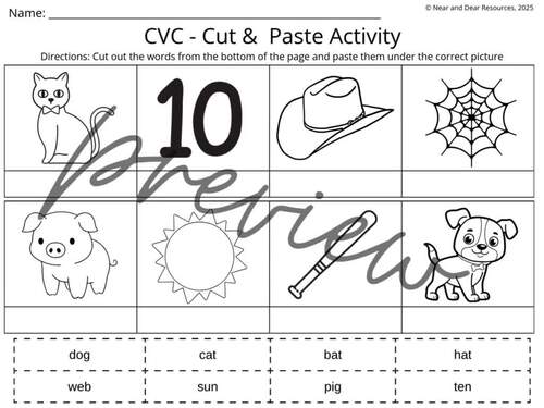 Cut and Paste CVC, CVCC, CCVC | K, 1st, intervention/special ed | TPT