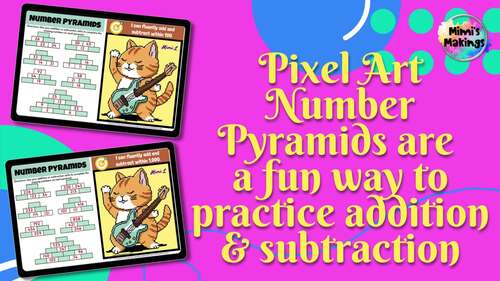 Addition & Subtraction Number Pyramids Pixel Art - Add to 100 & Add to 1000