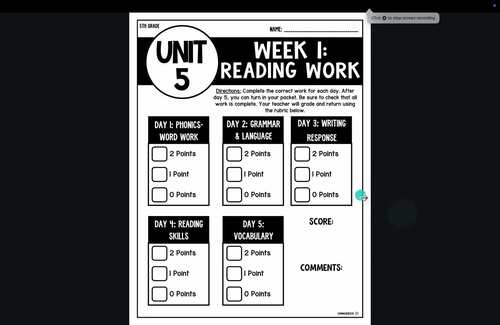 5th Grade Reading | Benchmark Advance Unit 1 | Daily Skills Practice ...