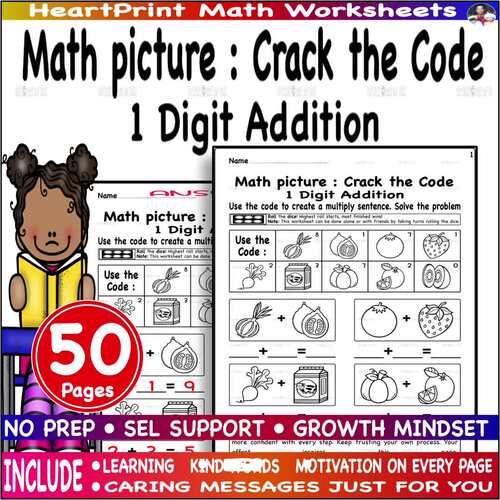 Single Digit Addition with pictures Worksheets for K - 2nd Grade math ...