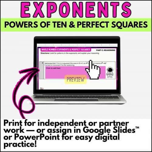 6th Grade Exponents Whole Number Powers of Ten Perfect Squares Worksheets