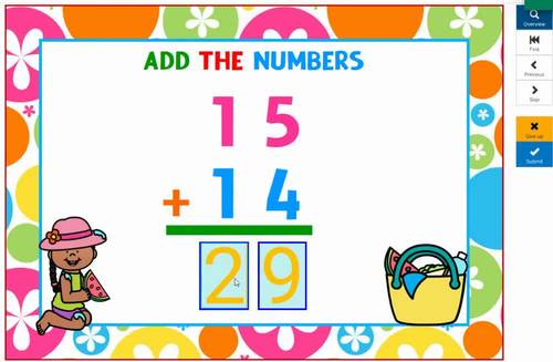 Summer Math 2 Digit Plus 2 Digit Addition to 100 Without Regrouping ...