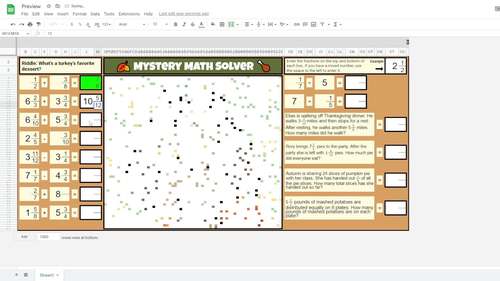 Thanksgiving / Fall - Fractions Digital Math Activity - Pixel Art