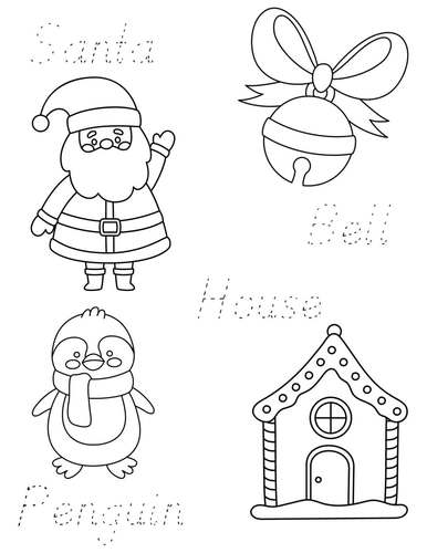 Easy christmas coloring worksheet, Simple dotted guide for handwriting ...