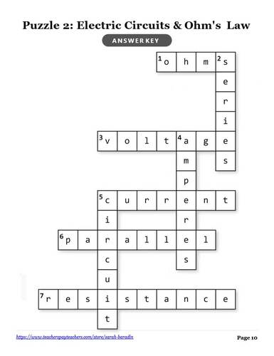 High School Physics Electricity & Magnetism Crossword Puzzle With Word Bank