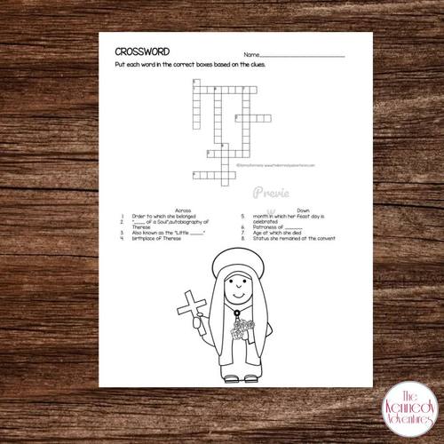 Catholic Saint Word Puzzles - No Prep Activity - St Therese of Lisieux