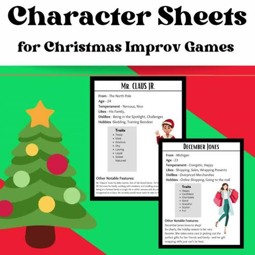 Drama Club Games - Christmas Character Sheets with Improv Games | TPT