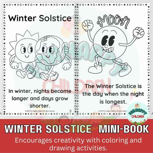 Winter solstice mini book | December coloring activities 1st - 3rd grade