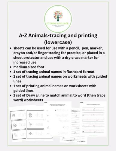 Animals-tracing, printing and draw a line to match worksheets | TPT
