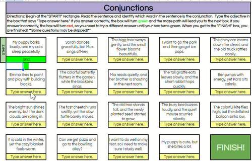 Digital Self Checking Maze Activity: Identifying Conjunctions (Google ...