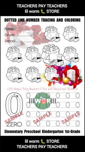 Gift 0-9 DOTTED LINE NUMBER TRACING AND COLORING by lilworm | TPT