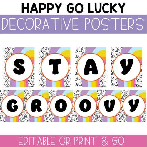 Retro Groovy Classroom Posters / Rainbow Classroom Decor / Word Posters