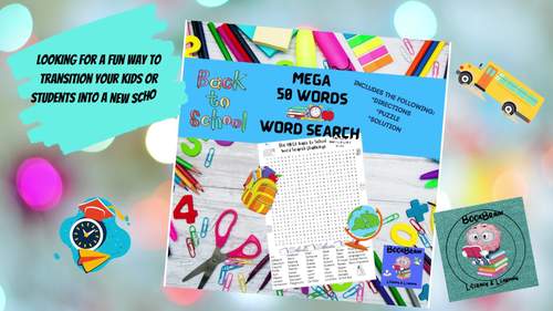 Back to School Mega Word Search Challenge - 50 Words | TPT