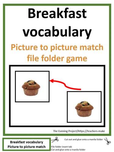 Breakfast vocabulary picture to picture match file folder for Special ...