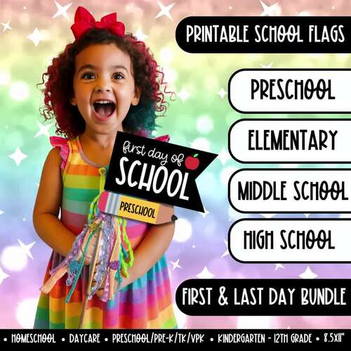 Back to School First Last Day Pencil Sign Pennant Flag Craft Photo Prop ...