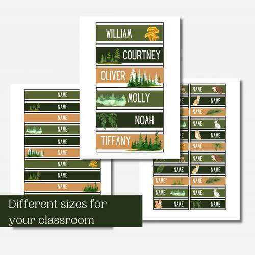 Forest classroom desk plates & name tags - Out of the woods | TPT