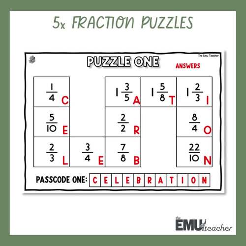 Fractions - Add Subtract Compare Convert Order St Patrick’s Day Escape Room