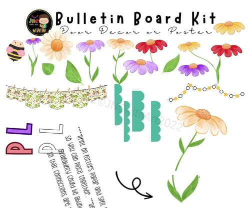 Spring Flowers Bulletin Board Kit, Seeds of Kindness, Door Decor, Editable