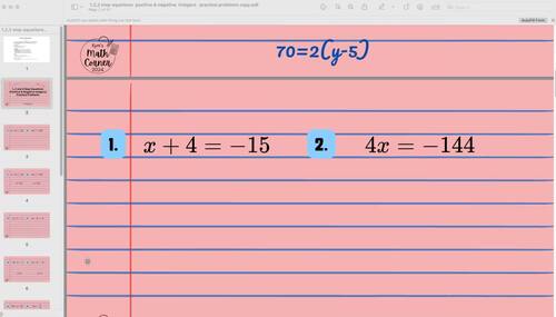 1-3 step Equations | Practice Slides & Worksheet | Positive & Negative ...