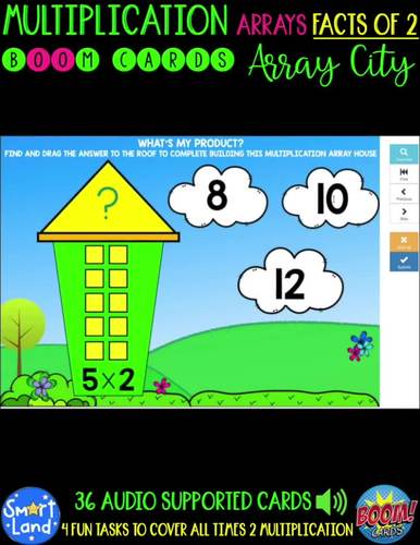 Multiplication with Arrays Facts of 2 digital cards | Array City