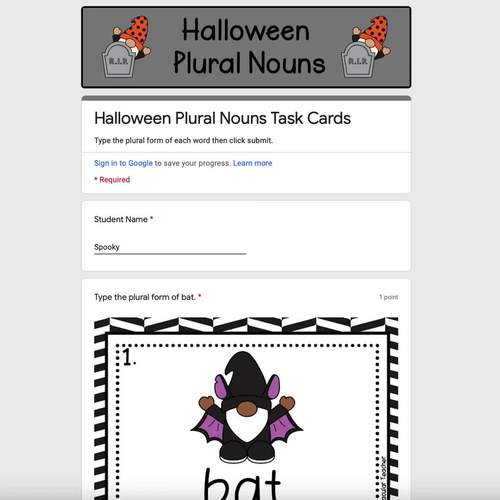 Halloween Plural Nouns Task Cards Print and Digital by The Spooktacular ...