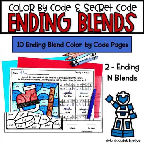 Ending Blends Phonics Worksheets - Short Vowels - Color by Code | TPT