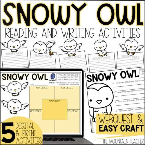 Snowy Owl Facts Webquest | Reading Comprehension Activities & Writing Craft