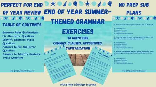 End of Year Summer-Themed Grammar Exercises Commas, Clauses ...