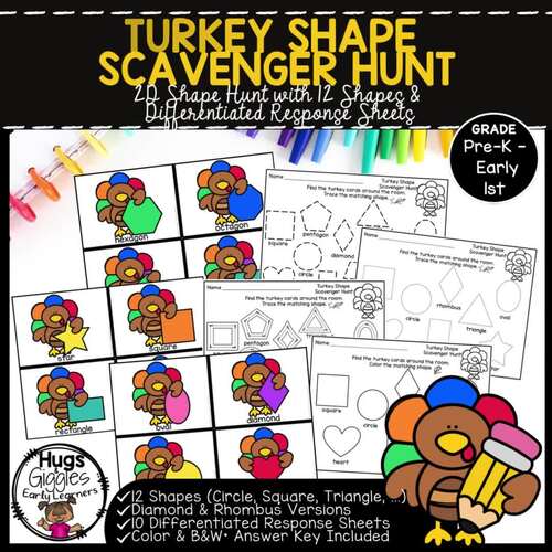 Turkey Shape Scavenger Hunt | Thanksgiving Math Center Pre-K - 1st