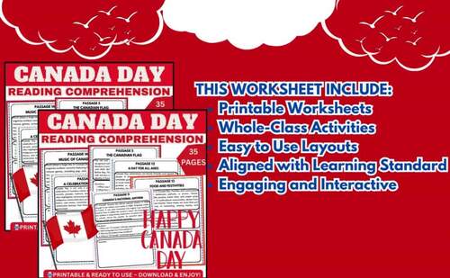 Canada Day Reading Comprehension Passage Worksheets, 6th 7th 8th 9th Grade