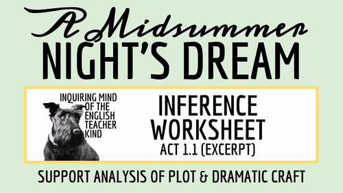 A Midsummer Night's Dream Act 1 Scene 1 Close Reading Analysis Worksheet