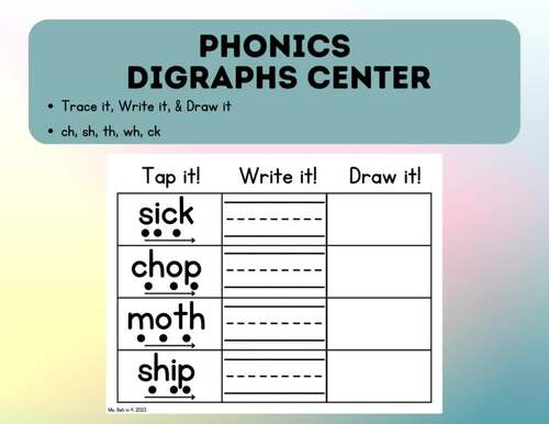 Digraphs Phonics Center (Tap it, Write it, Draw it) by Ms Beh in K