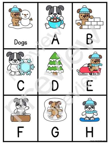 Winter Dogs | Uppercase & Lowercase Alphabet Matching | ABC Flash Cards