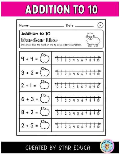 Number Line Addition to 10 | No Prep Math fact fluency Worksheet by ...