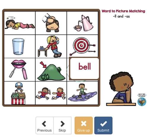 Double Consonant Endings LL SS Word to Picture Match Boom Cards Game