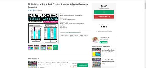 Multiplication Facts Task Cards - Printable & Digital Distance Learning
