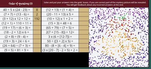 Order of Operations Christmas 5th Math Winter Pixel Art | No Exponents